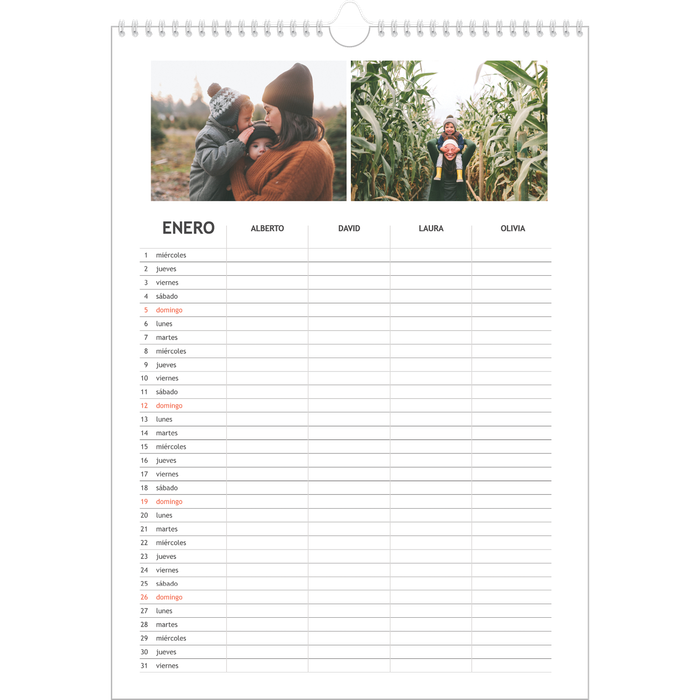 Calendario A3 Vertical de Pared Personalizado con tus Fotos